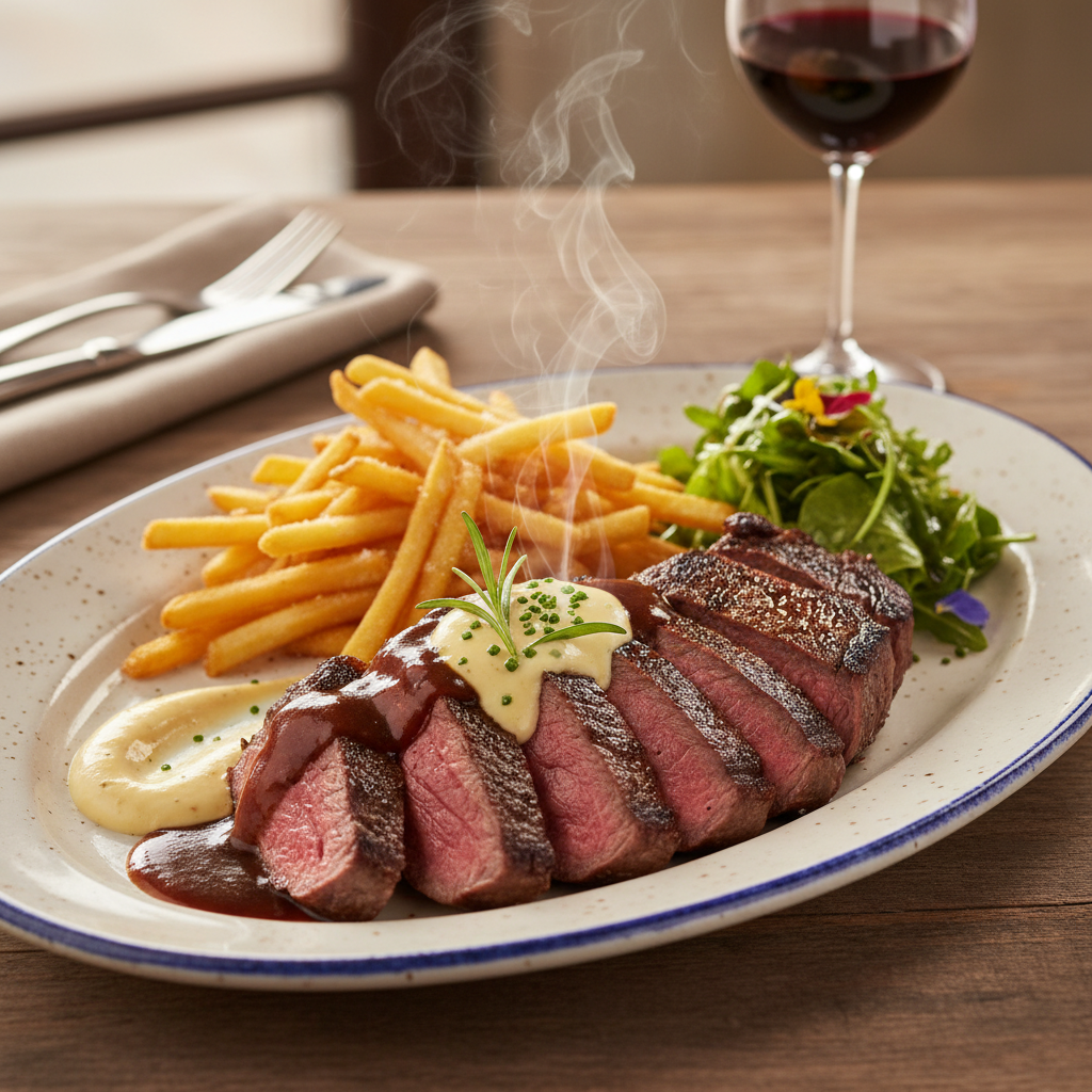 Rezept: Entrecôte French Kiss: Saftiges Steak mit Cognac-Pfeffer-Sauce