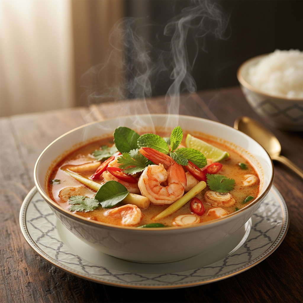 Rezept: Aromatische Tom Yum Suppe mit Garnelen
