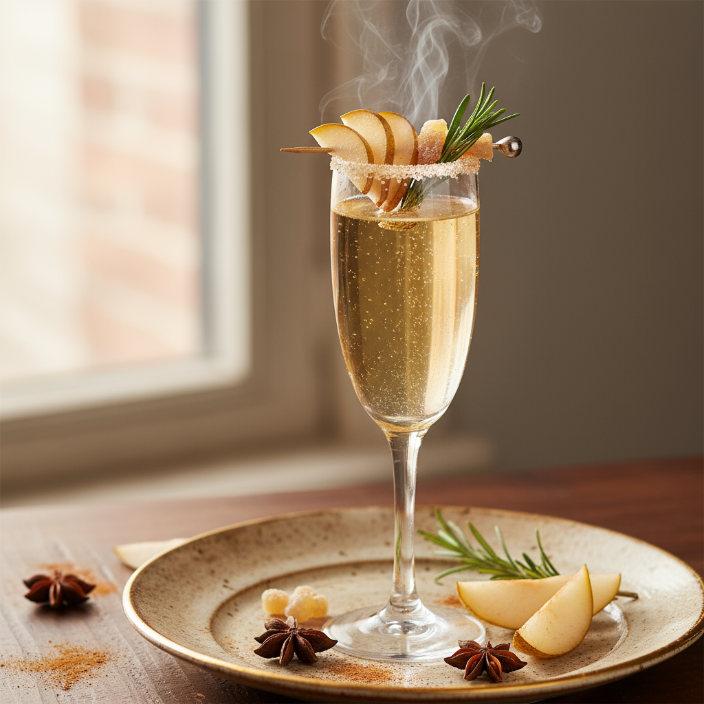 Rezept: Eleganter Birnen-Prosecco-Cocktail mit Rosmarin