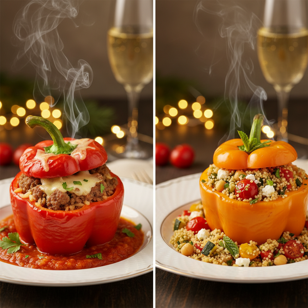 Rezept: Würzige Ofenpaprika gefüllt mit Hackfleisch oder Couscous