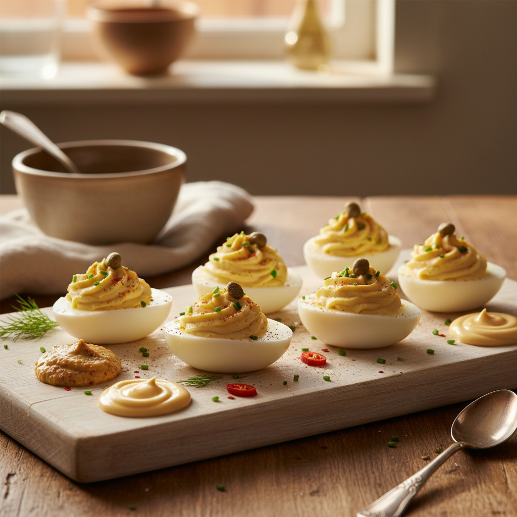 Rezept: Cremig gefüllte Eier mit pikanter Senf-Mayonnaise